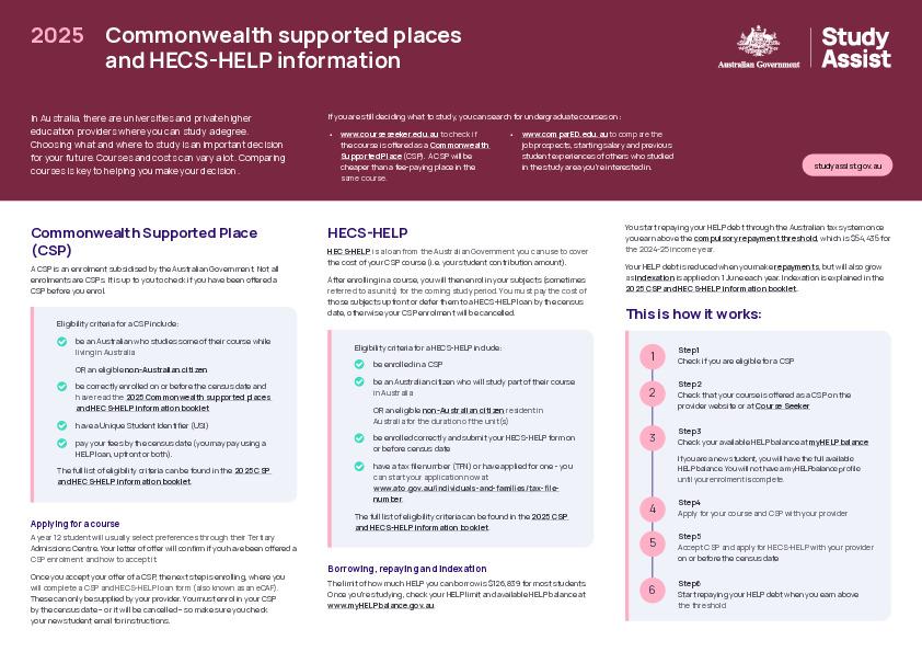 2025 CSP and HECS-HELP fact sheet - Study Assist, Australian Government